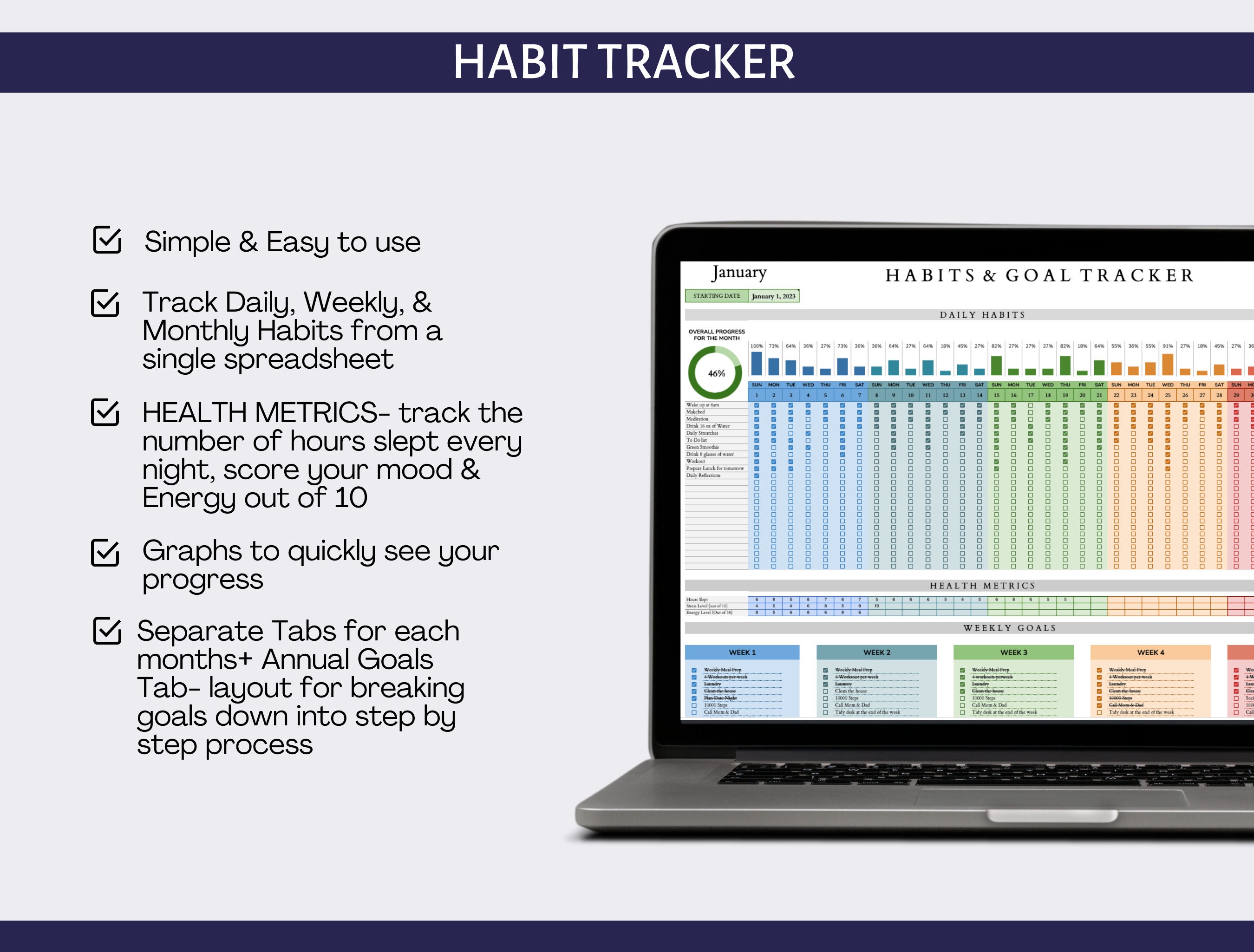 Digital Productivity Bundle Habit Tracker Weight Loss - Etsy