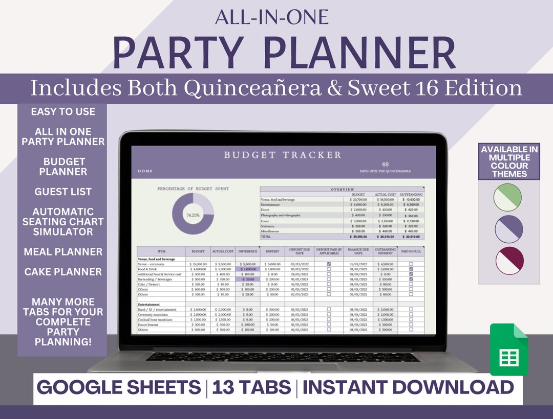 All-in-one Party Planning Spreadsheet: Quinceañera & Sweet 16 (digital ...
