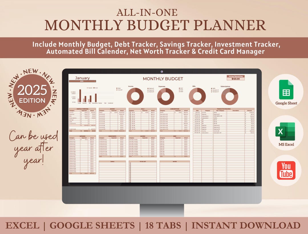 2025 Budget Planner: Monthly Budget Tracker (google Sheets & Excel ...