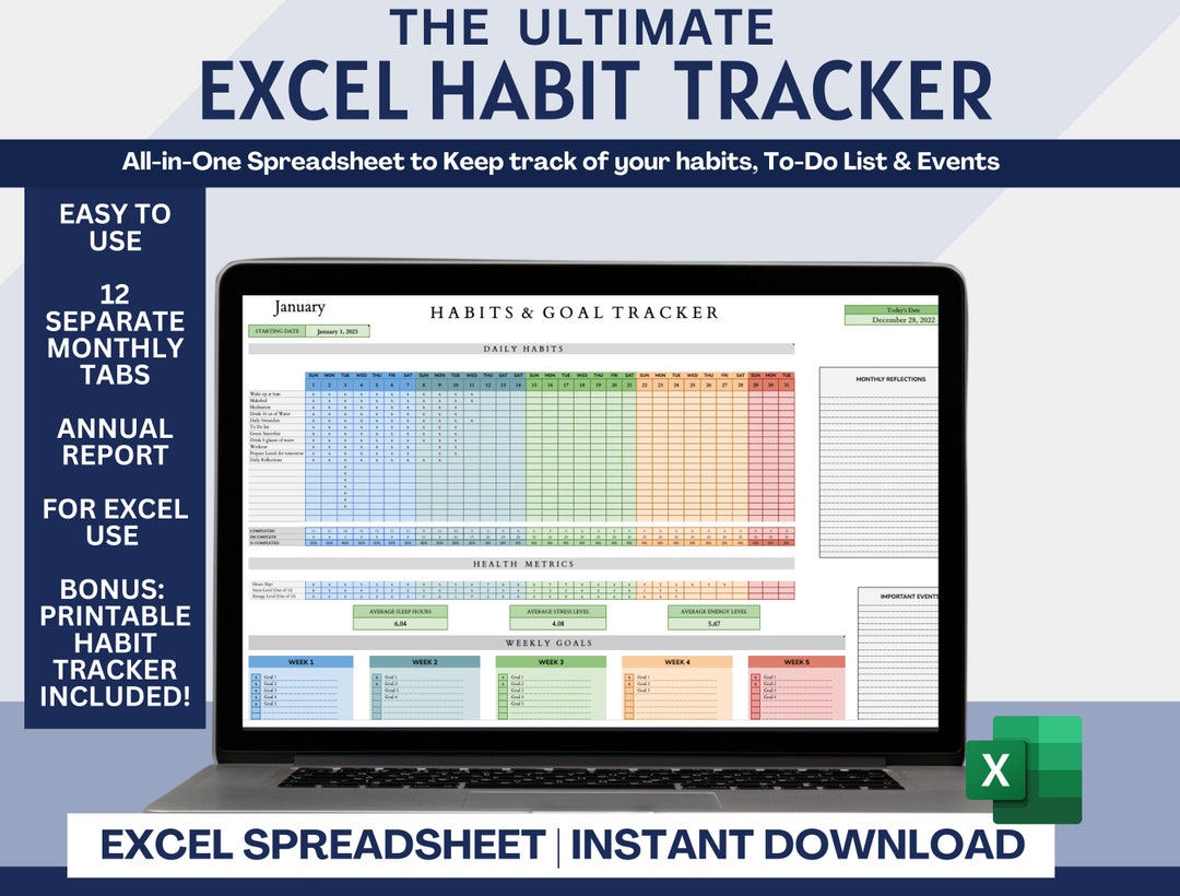 Habit Tracker EXCEL Spreadsheet Template Habit Tracker - Etsy Habit Tracker EXCEL Spreadsheet Template Habit Tracker - Etsy