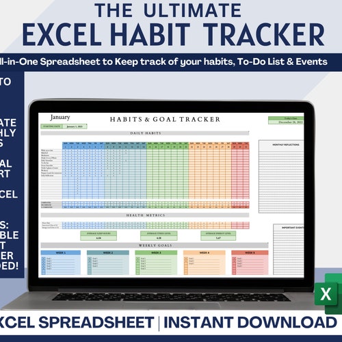 Habit Tracker EXCEL Spreadsheet Template Habit Tracker - Etsy