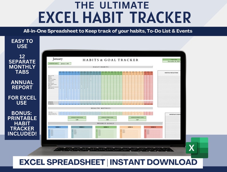 Habit Tracker EXCEL Spreadsheet Template Habit Tracker - Etsy