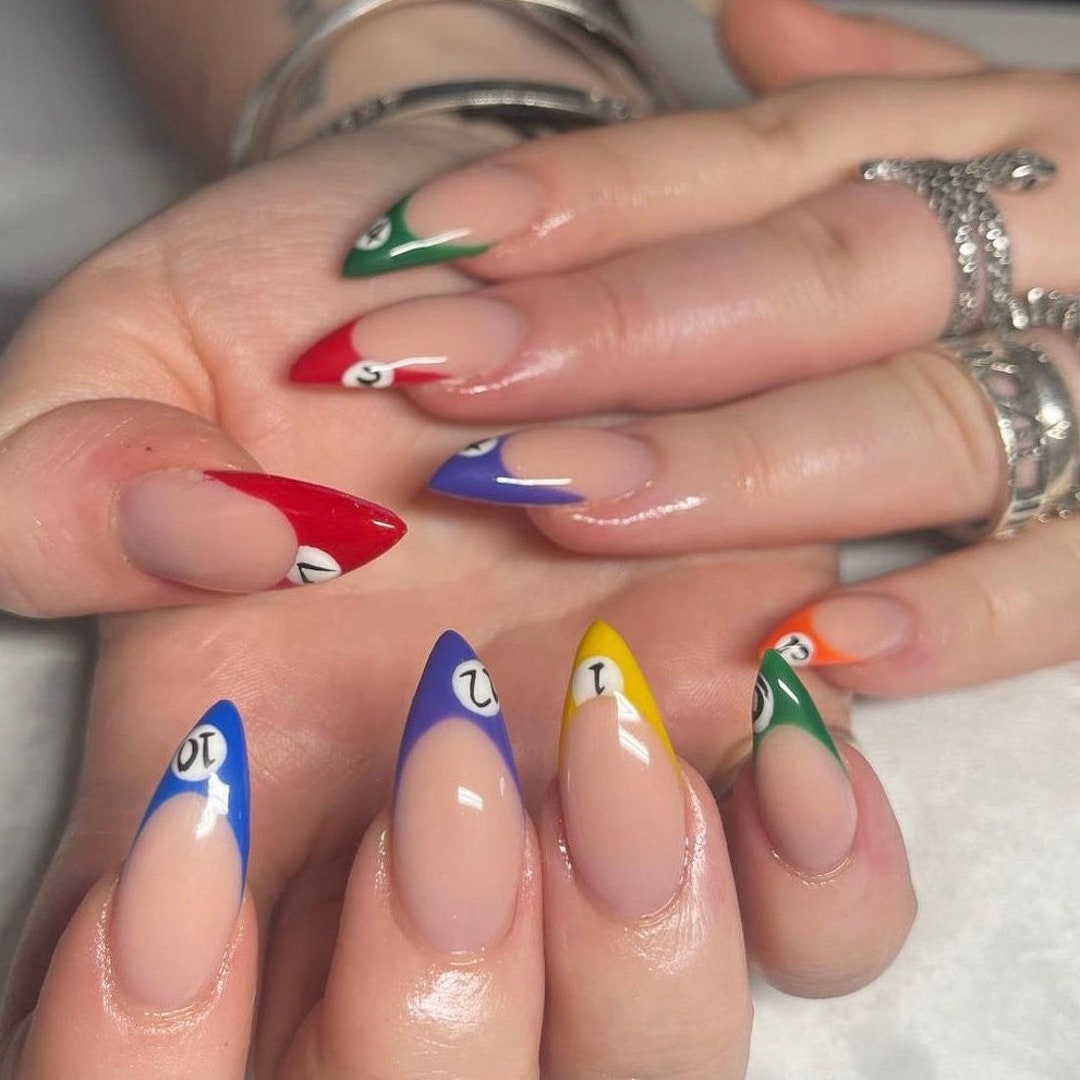 8 Ball Pool French Tip Nails Customisable Designs Press on Nails UK ...