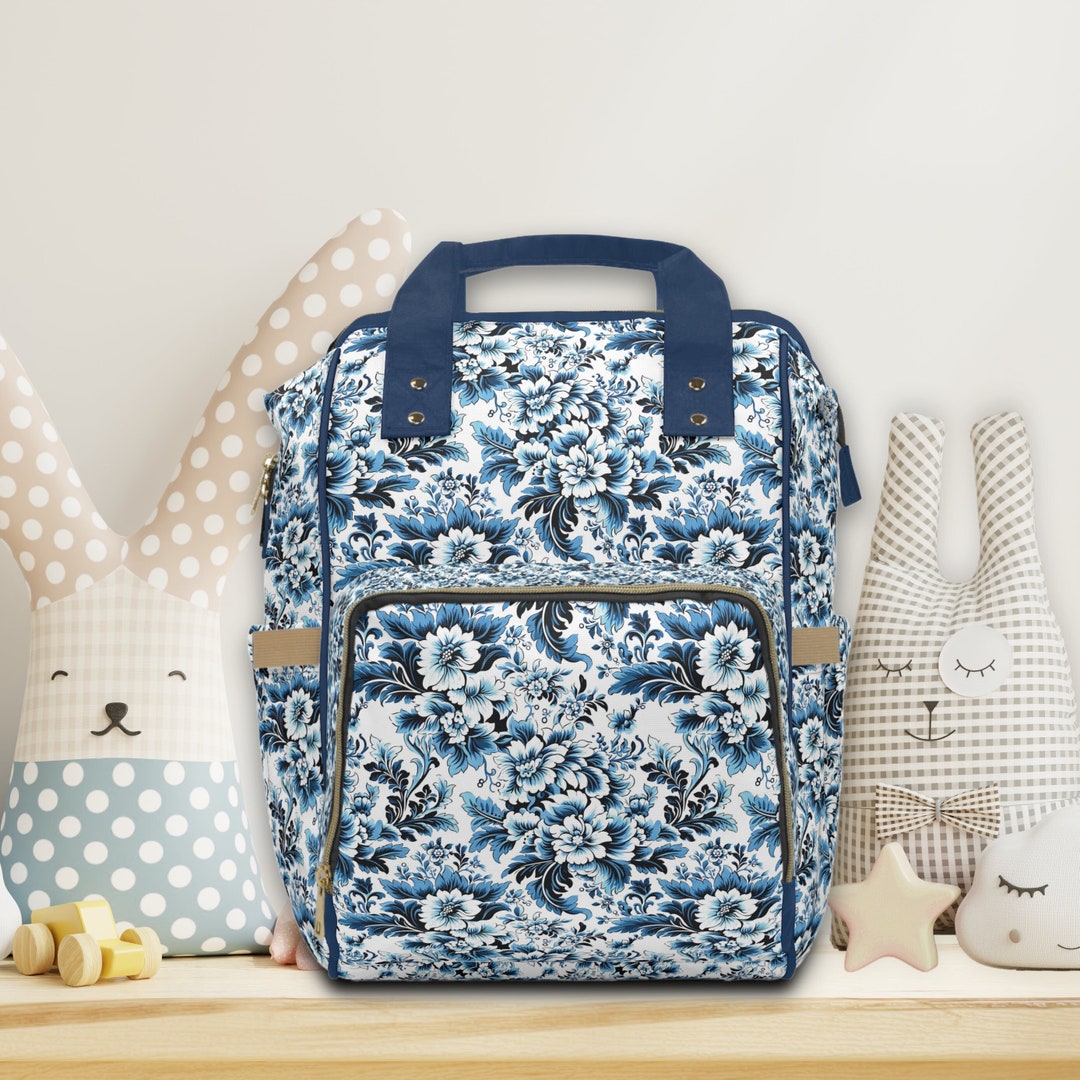 Blue Floral Diaper Bag Backpack Baby Shower Gift for Mom for Newborn ...