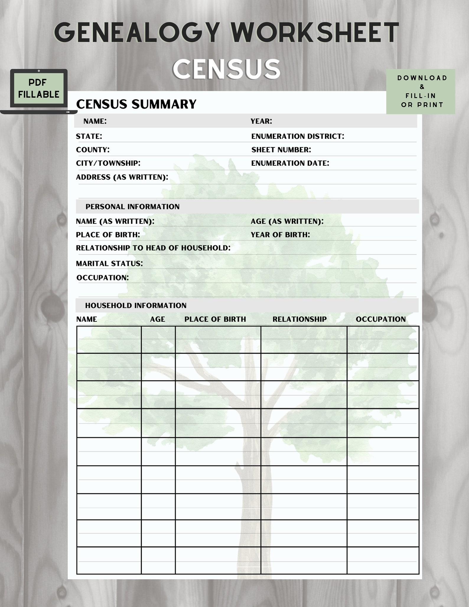 Census Summary Sheet - Fillable! or Download, Print + Fill in ...