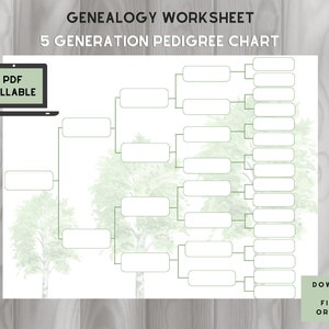 Pedigree Chart 5 Generations on One Page FILLABLE PDF - Etsy