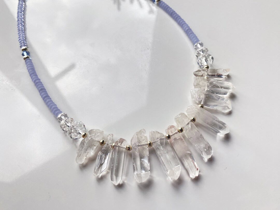 Icy Blue Quartz Crystal Point Collar Wreath Necklace - Etsy