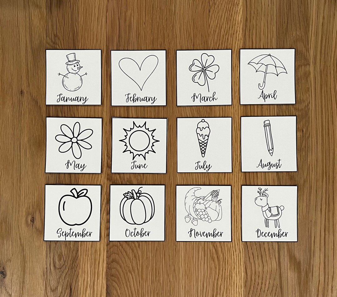 Month Flashcards-coloring Activity-learn the Months-digital Download ...