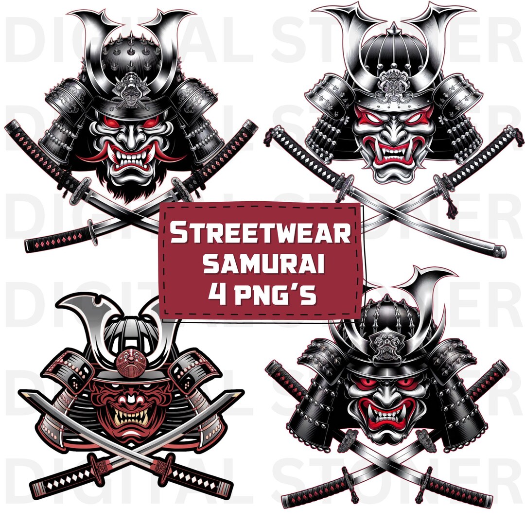 Streetwear Samurai Digital Art Bundle - 4 Japanese Warriors PNG Designs ...
