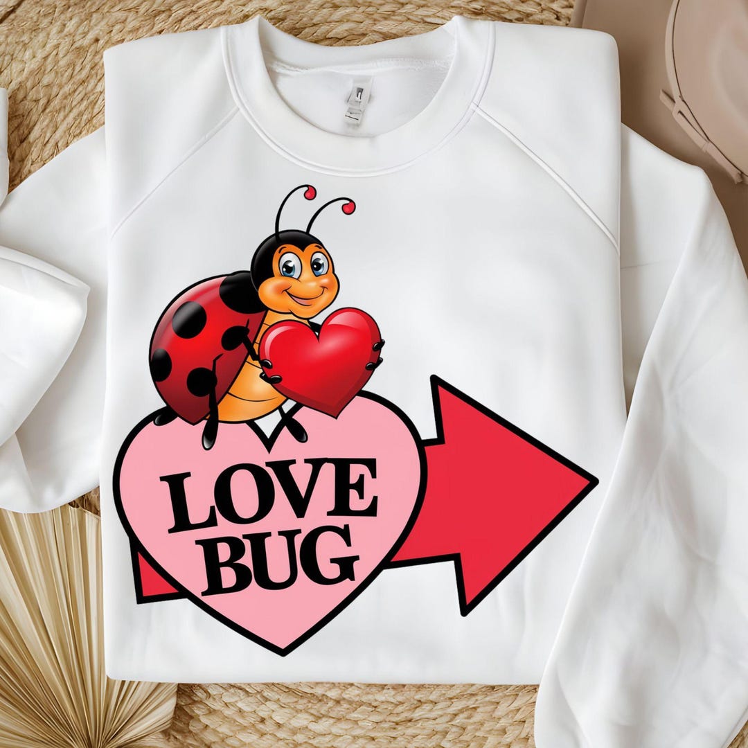 Love Bug Ladybug Valentine's Day Digital Design - Cute Heart and Arrow ...