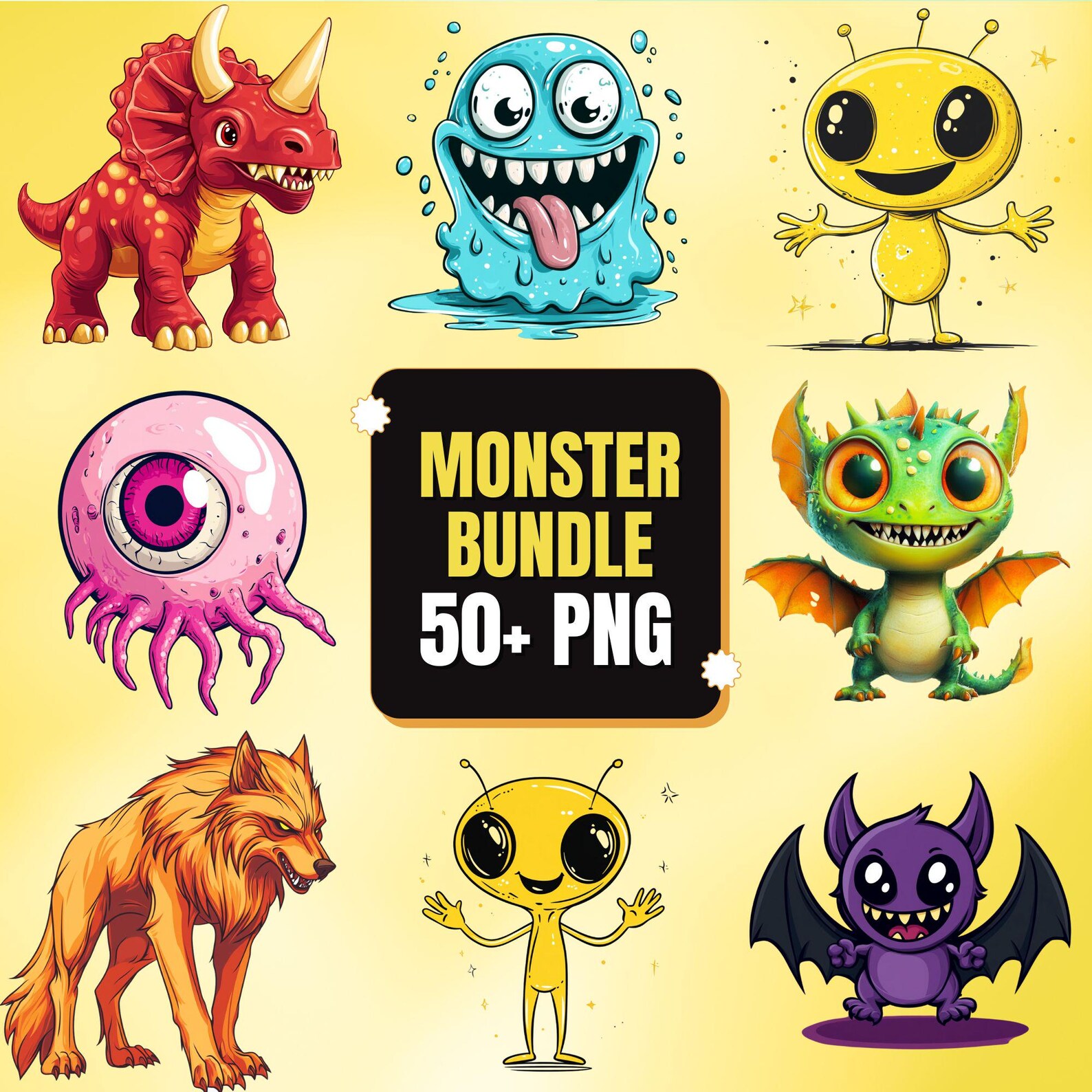 50+ Cartoon Monsters Png Bundle | Trendy Monster Cartoonic Design ...
