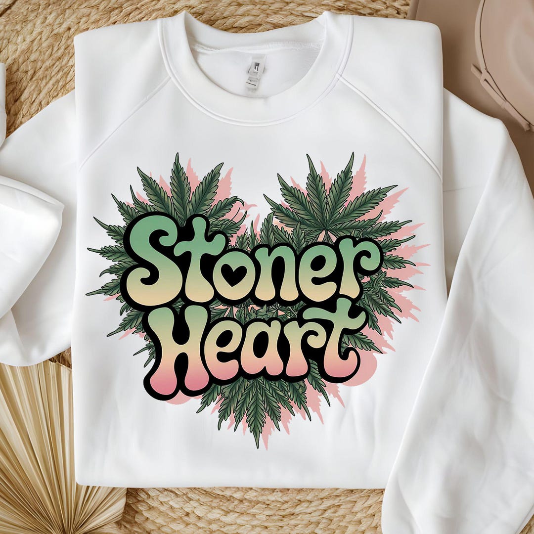 Stoner Heart Digital PNG Design – Retro-inspired Cannabis Leaf Art for ...