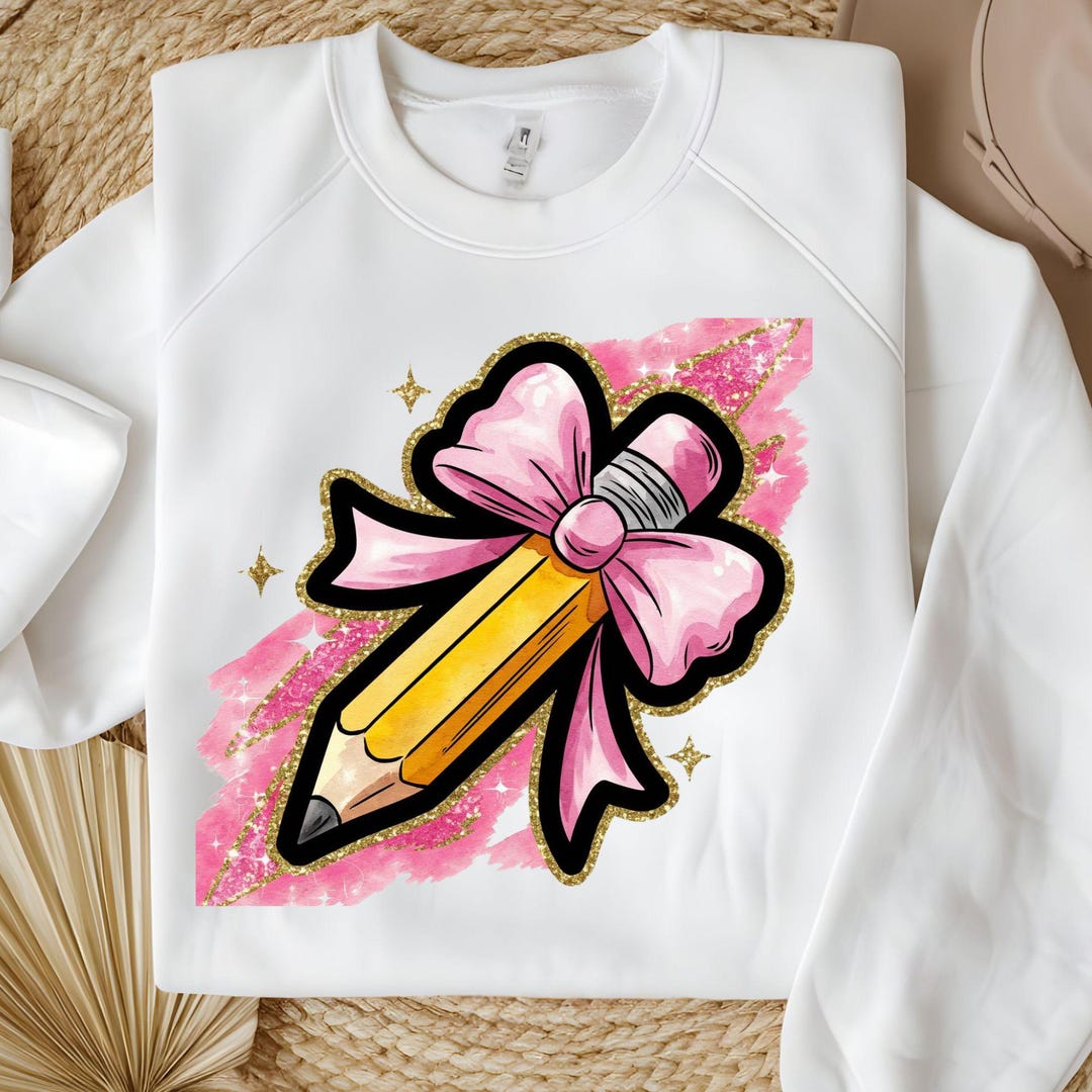 Teacher Pencil Coquette Bow PNG | Teacher Coquette Sublimation Design ...