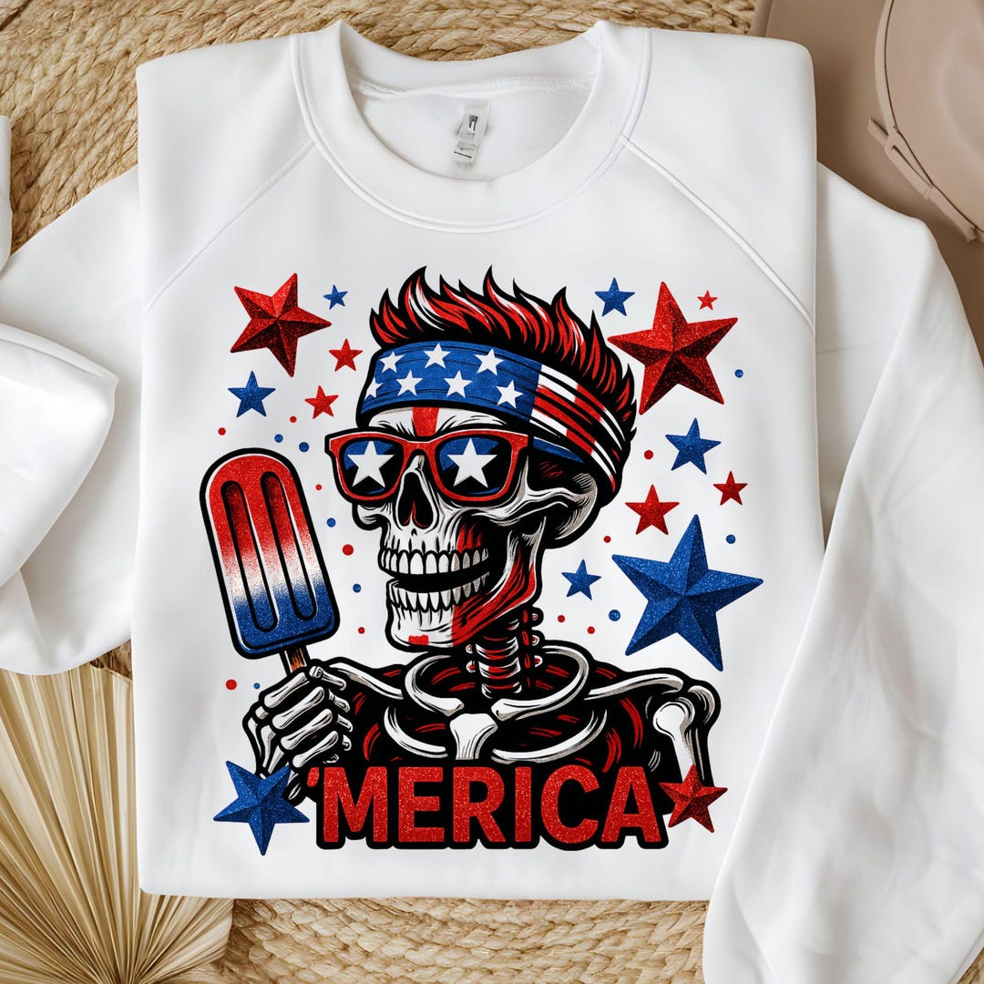 Patriotic Skeleton 4th of July PNG | Merica Skull With Popsicle Png ...