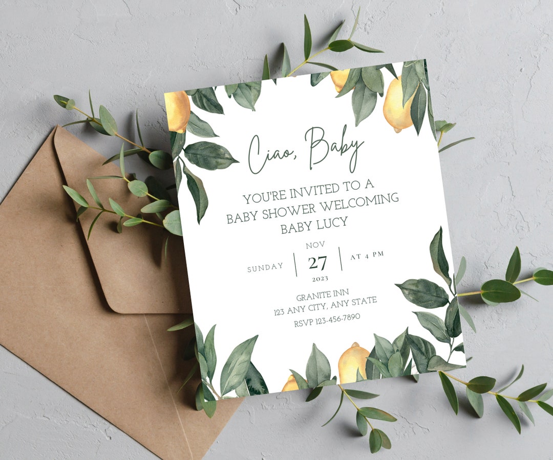 CIAO, BABY Baby Shower Invitation Italian Lemons Theme Baby Shower ...