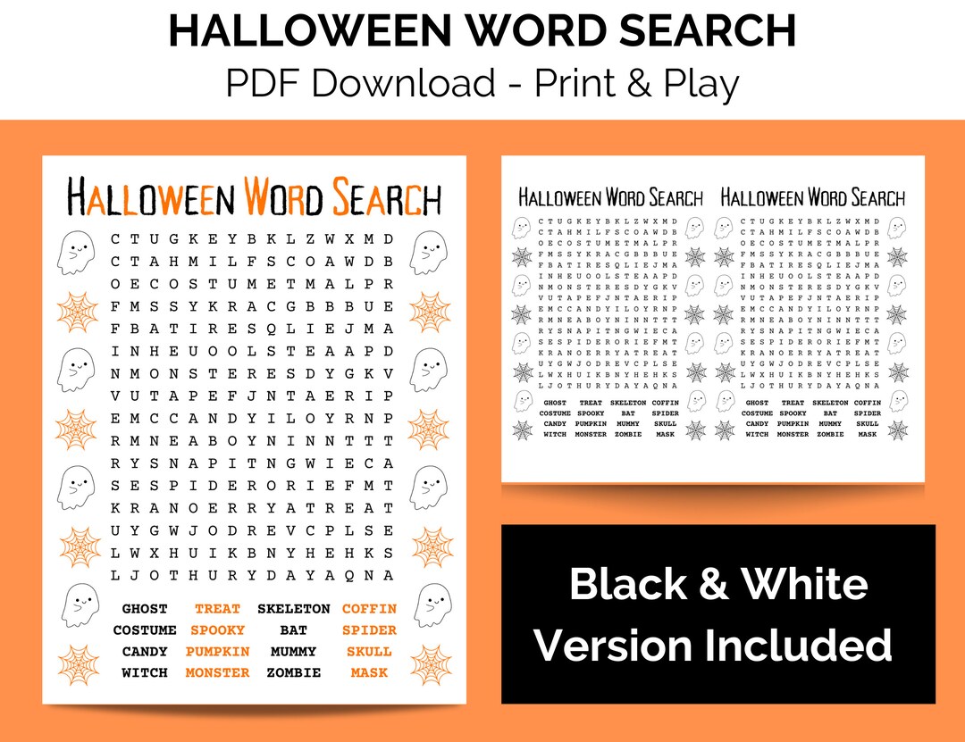 Halloween Word Search for Kids | Printable PDF | Black & White - Etsy