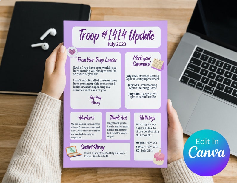 Troop Newsletter Template School Club Update Editable in - Etsy