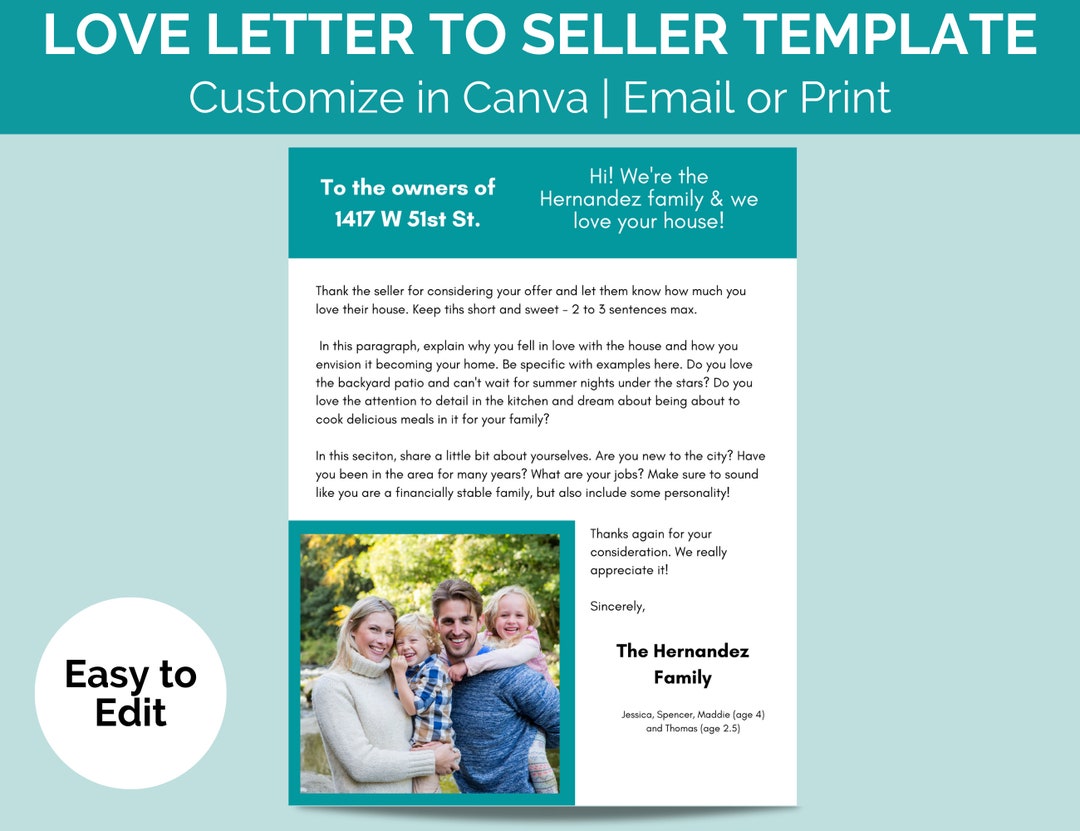 Homebuyer Love Letter Template: House Offer (canva Digital Download) - Etsy