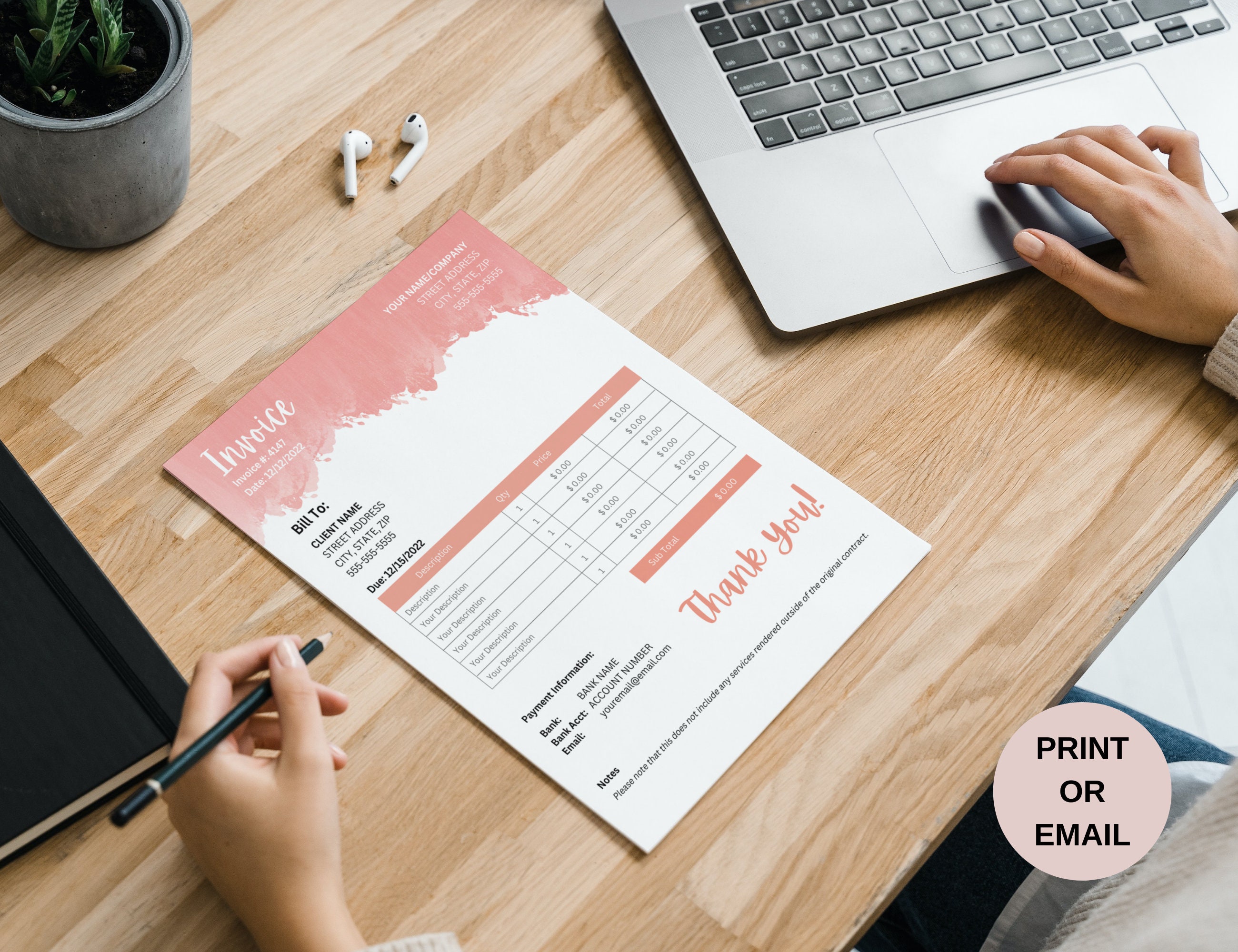 Fun Invoice Template for Creatives Editable in Canva 8.5x11'' PDF ...