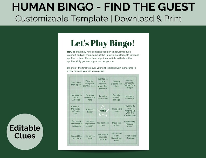 Human Bingo Card Editable & Printable Icebreaker Team - Etsy