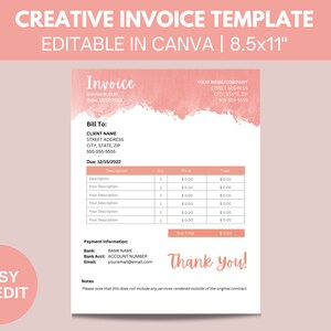 Fun Invoice Template for Creatives | Editable in Canva | 8.5x11'' PDF ...