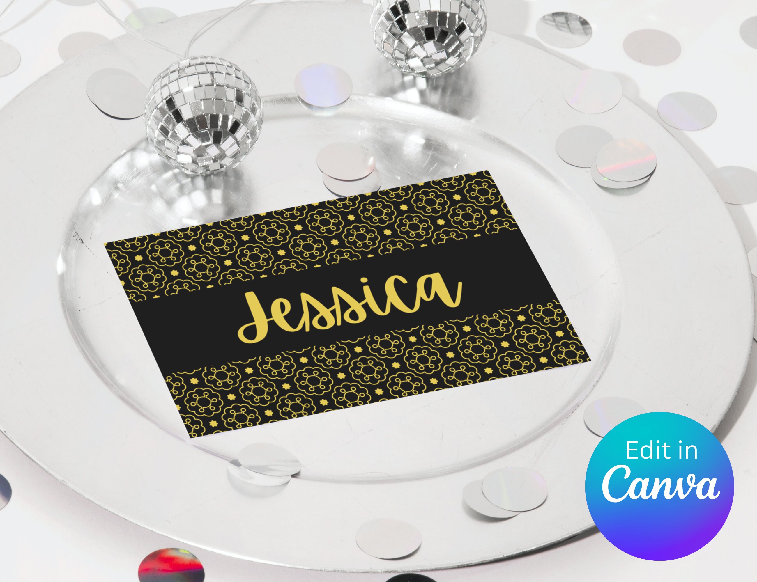 Printable New Year's Place Cards | Black and Gold Design - Etsy