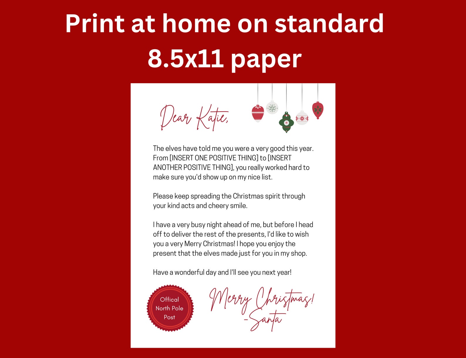 Printable Letter From Santa Editable in Canva 8.5 X - Etsy