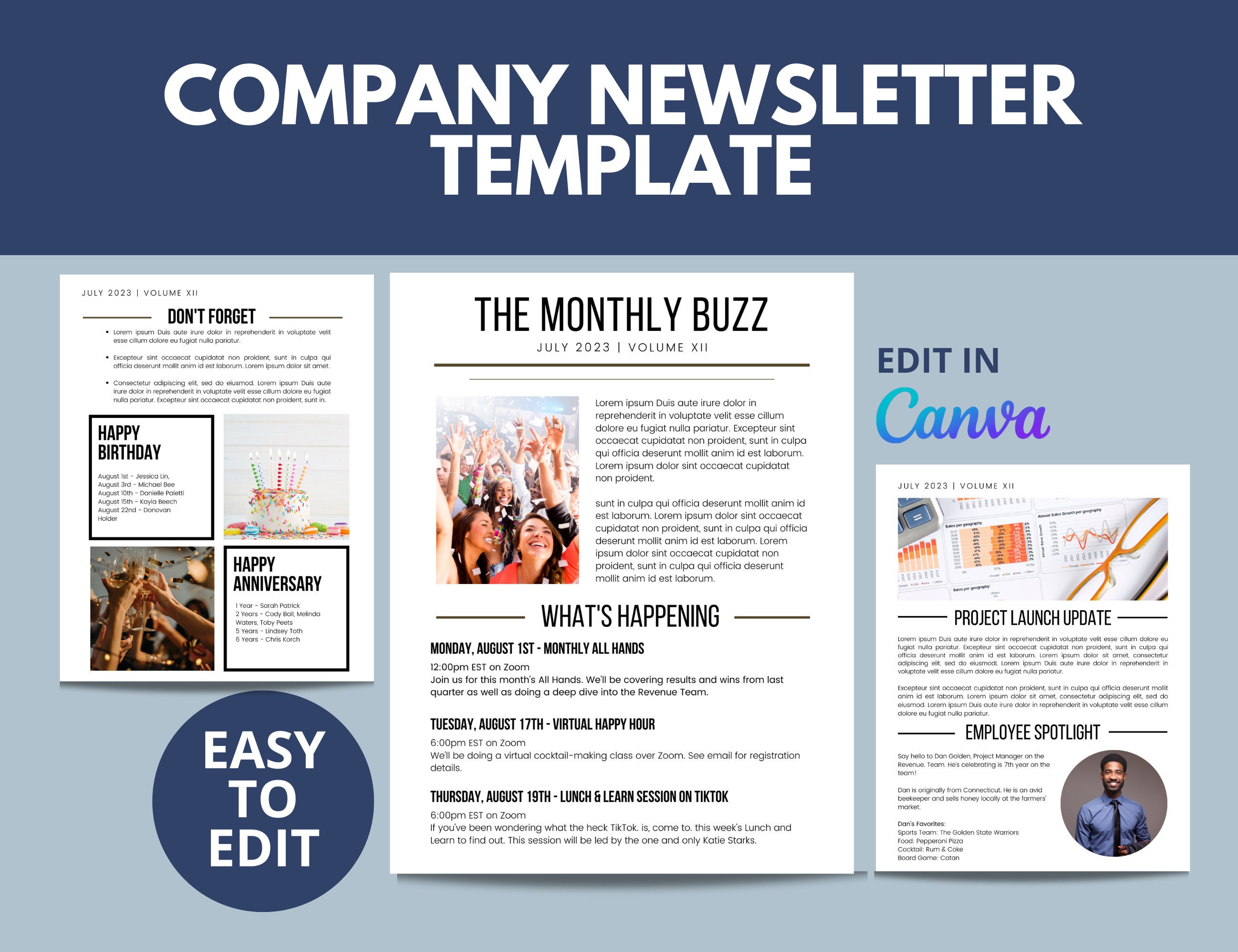 Company Newsletter Template Editable in Canva 8.5 X 11'' - Etsy
