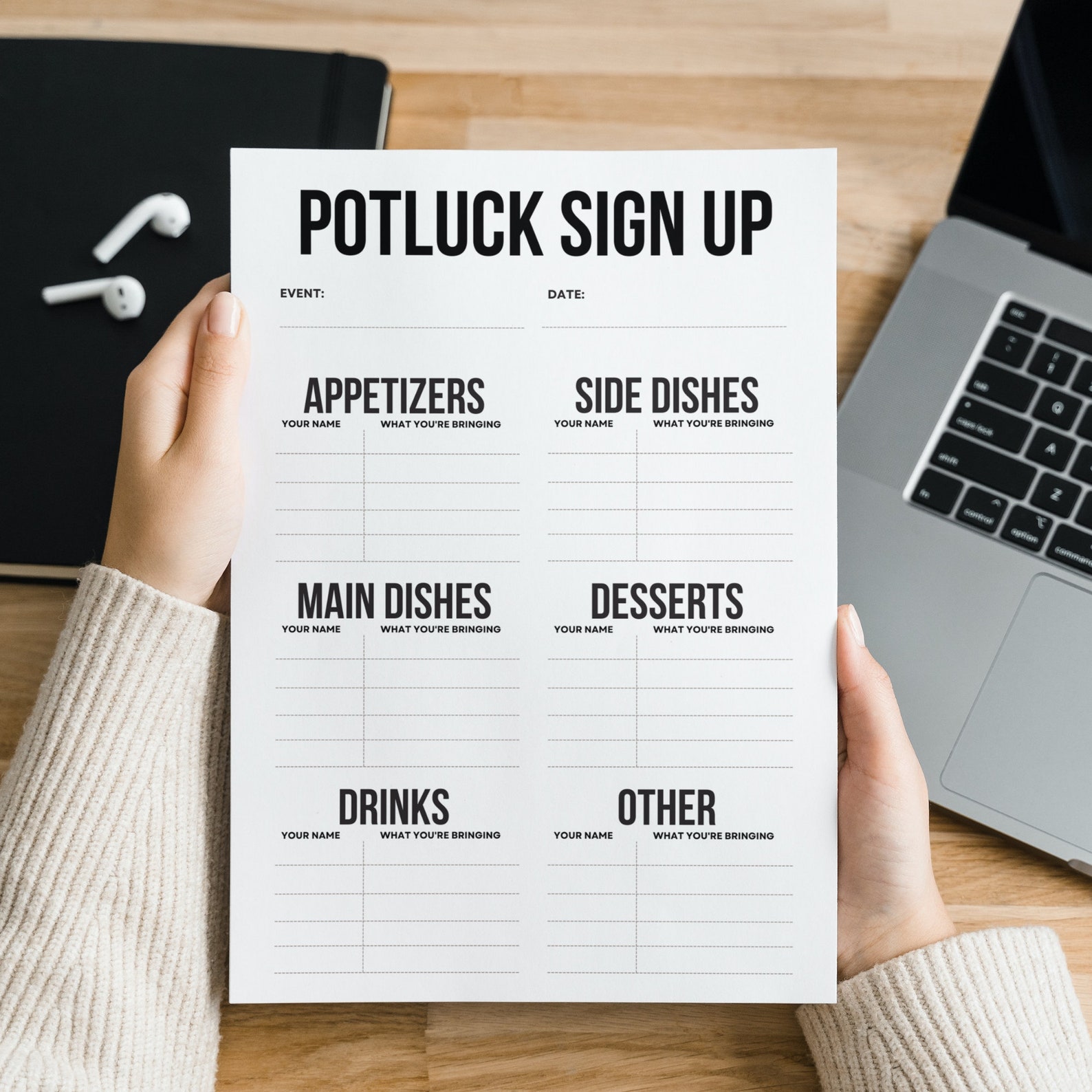 Potluck Sign up Sheet | Printable PDF | 8.5x11'' | Thanksgiving ...