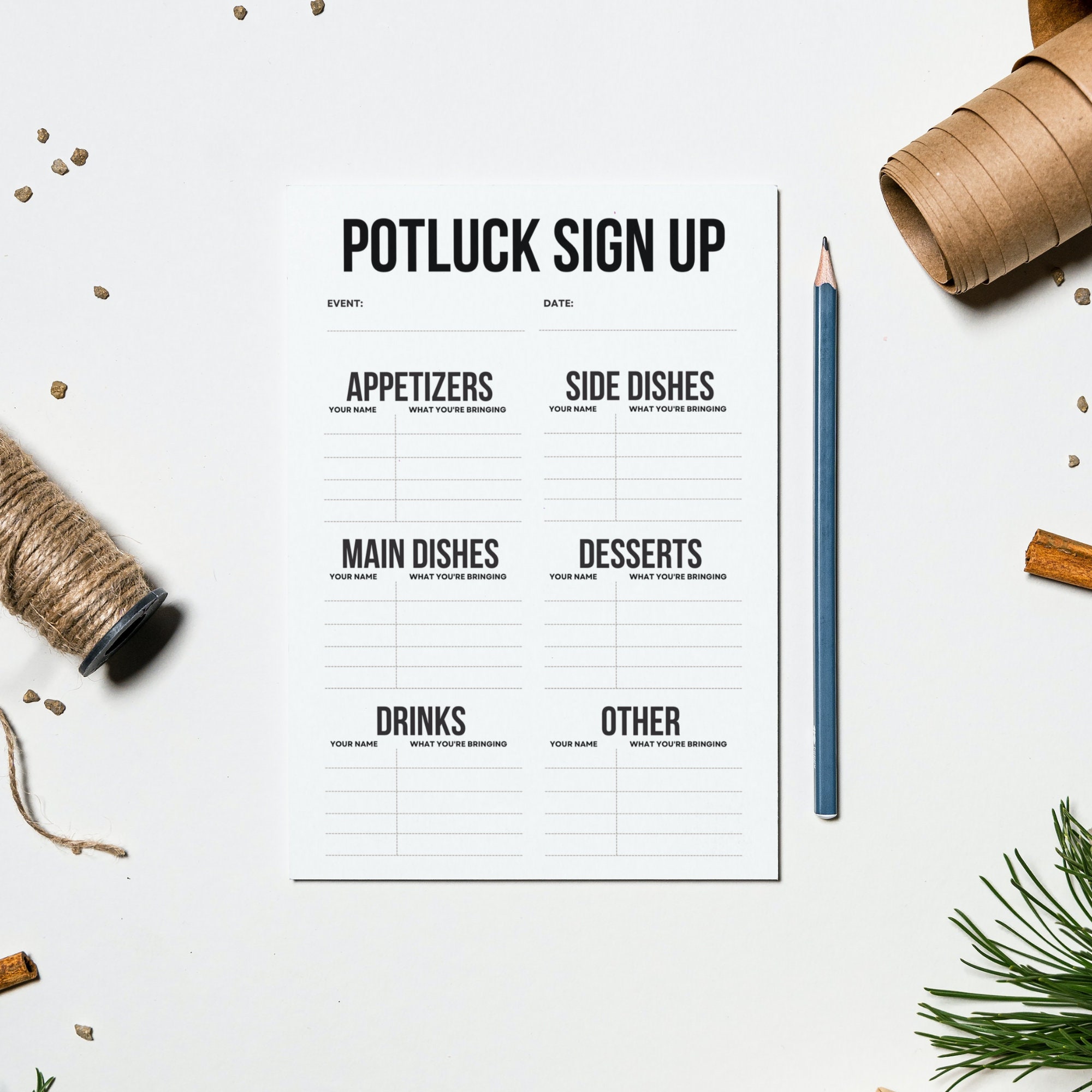 Potluck Sign up Sheet | Printable PDF | 8.5x11'' | Thanksgiving ...