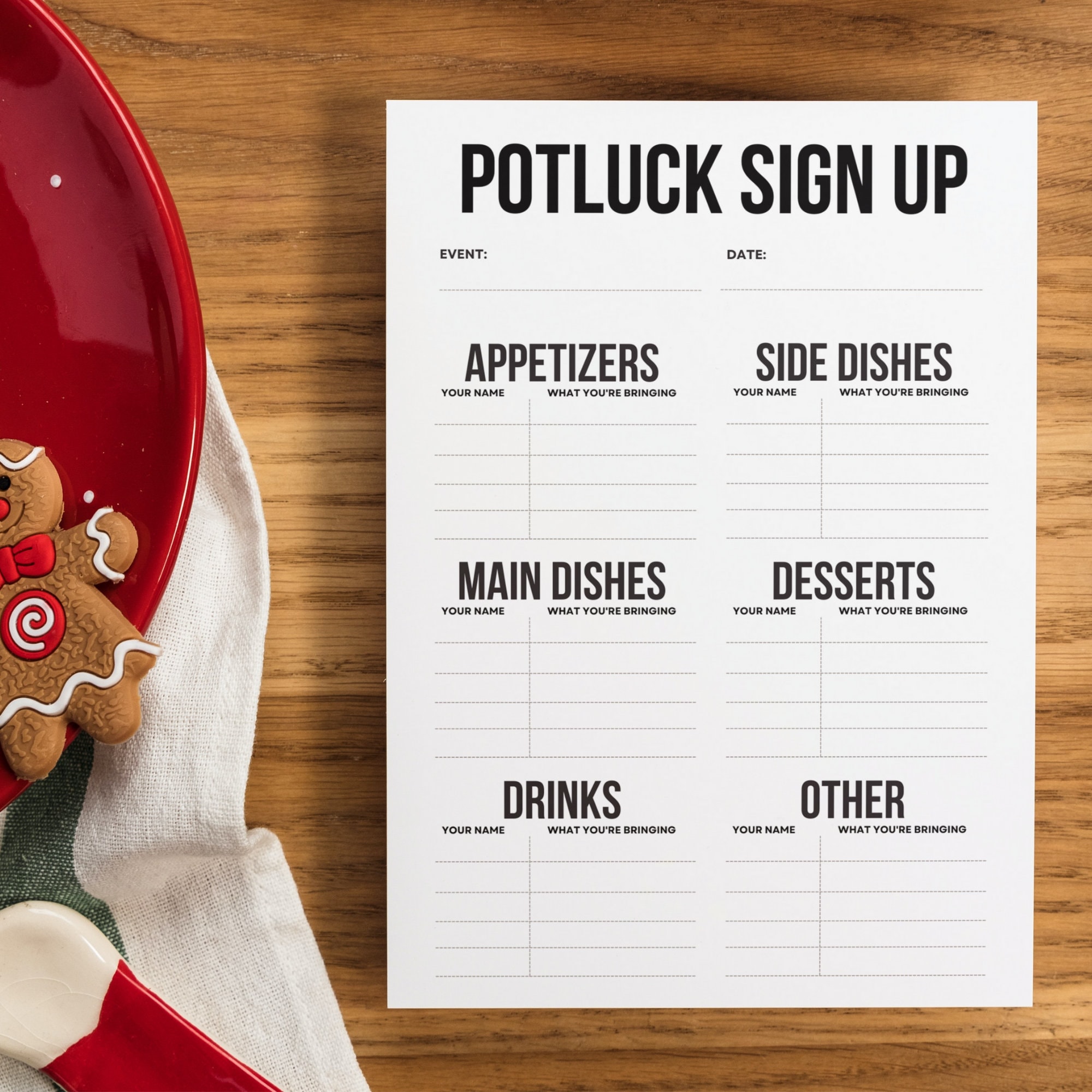 Potluck Sign up Sheet | Printable PDF | 8.5x11'' | Thanksgiving ...