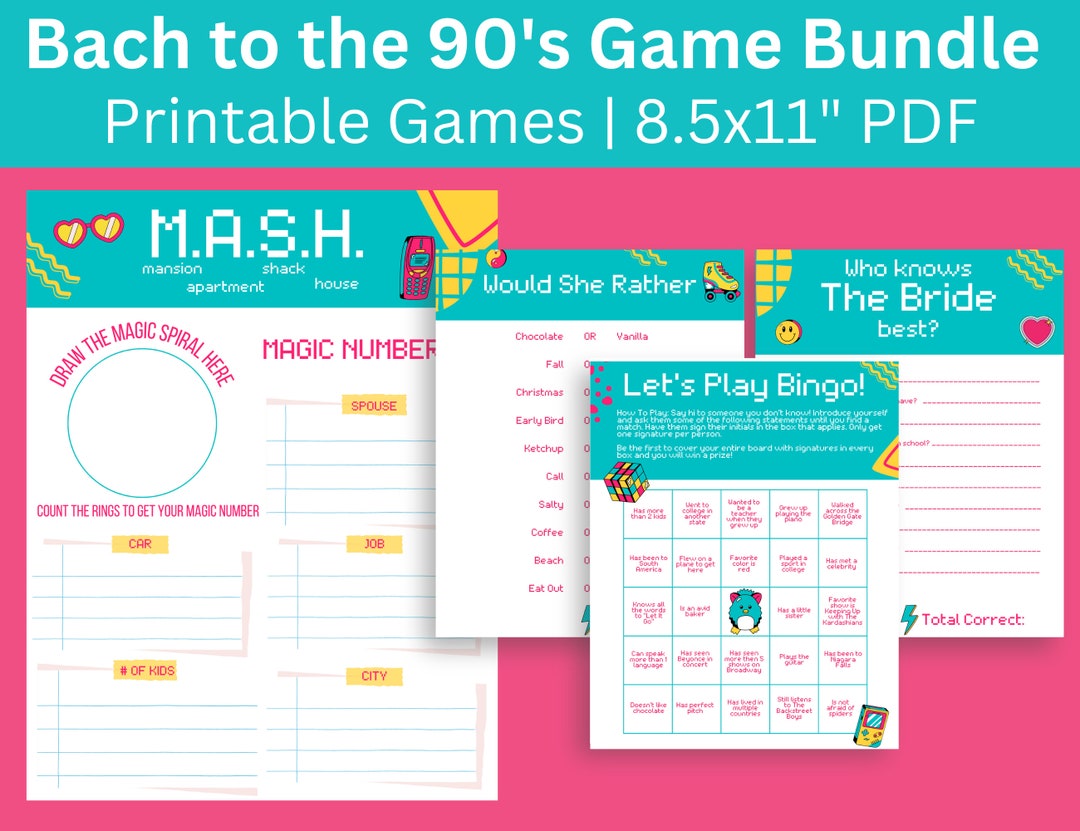 Bach to the 90s Game Bundle | Bachelorette Party Games | M.A.S.H. Game ...