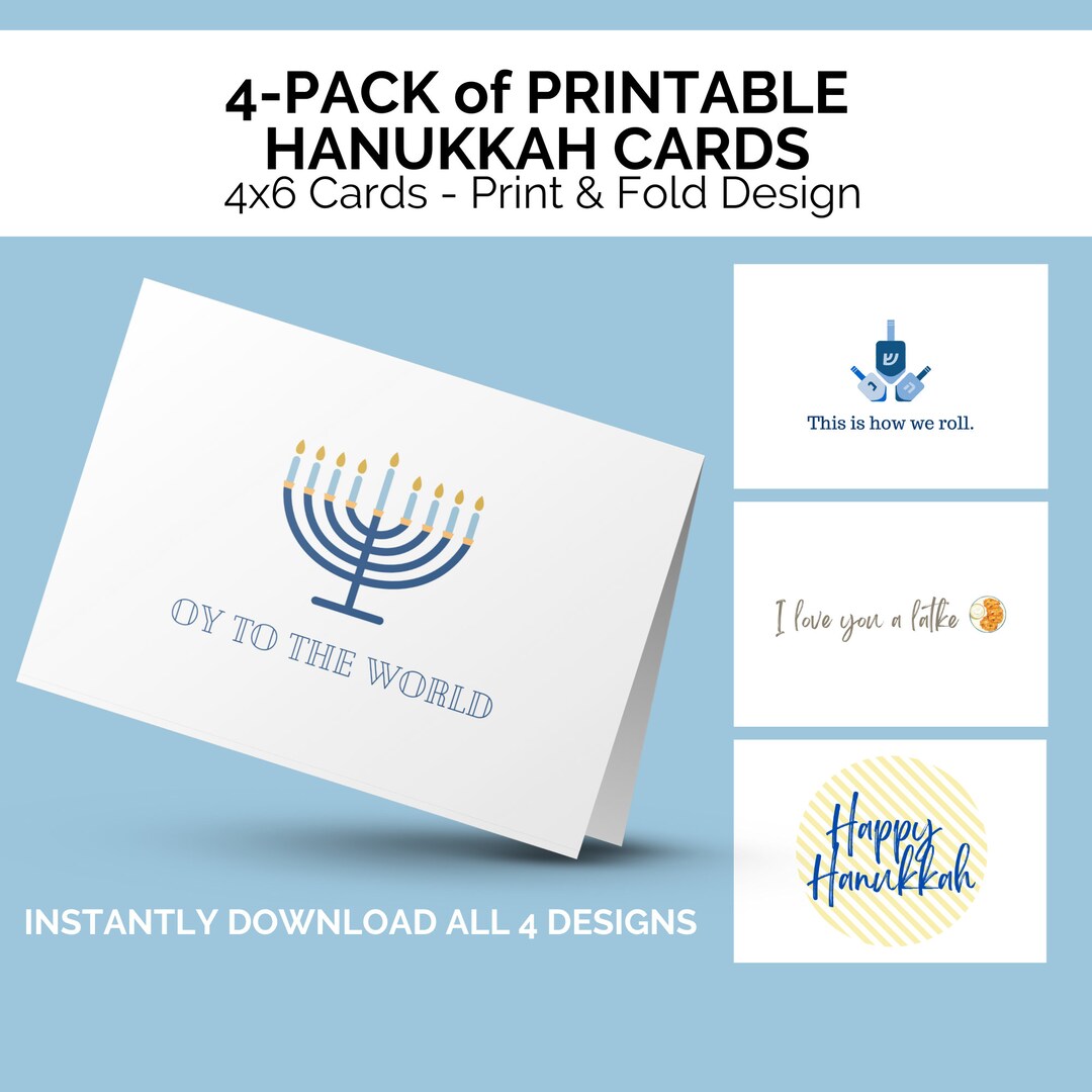 Hanukkah Card Printable Bundle | 4 Pack of Cards - Etsy