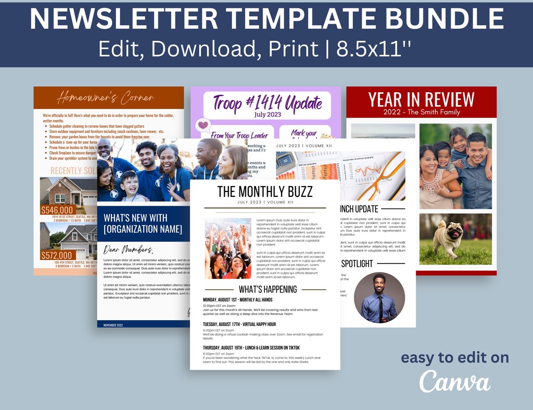 Newsletter Template Bundle 5 Templates Editable in Canva - Etsy