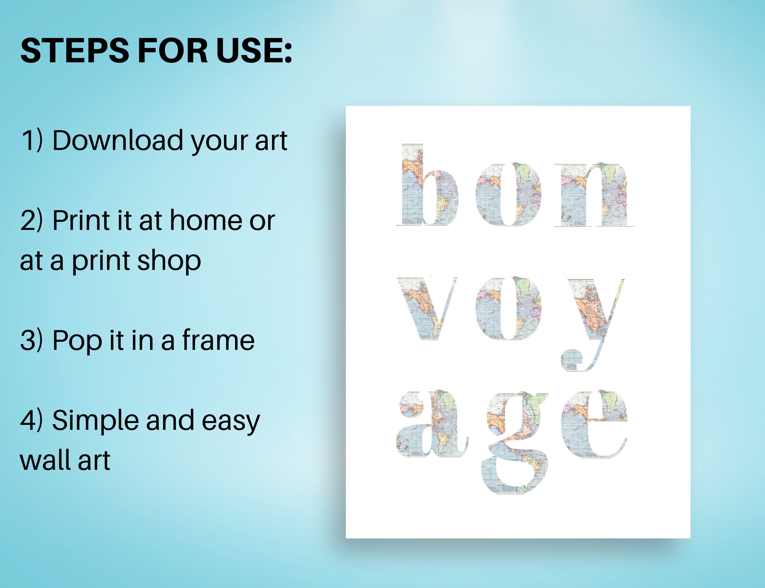 Travel Wall Art Printable Bon Voyage Map - Etsy