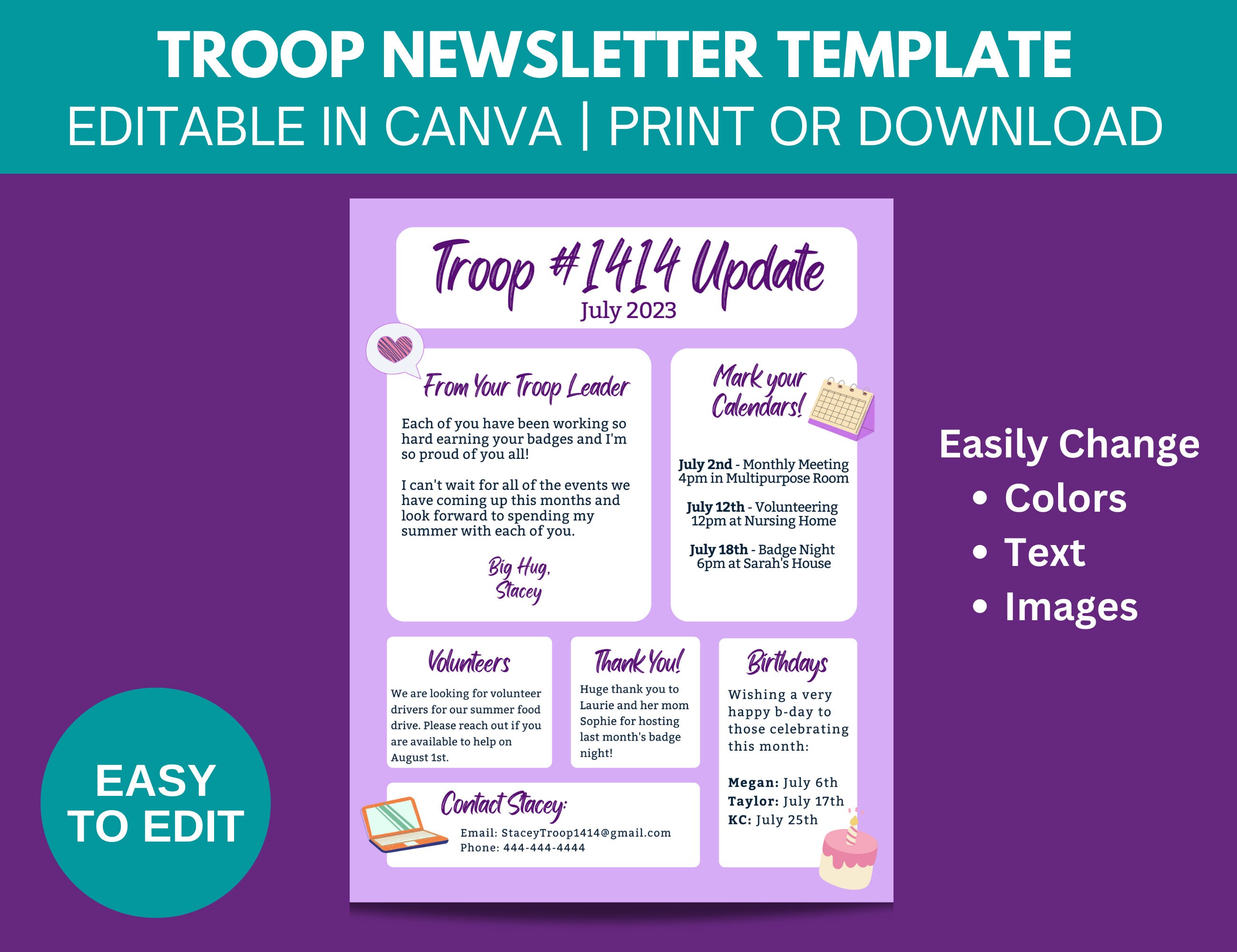 Troop Newsletter Template School Club Update Editable in - Etsy