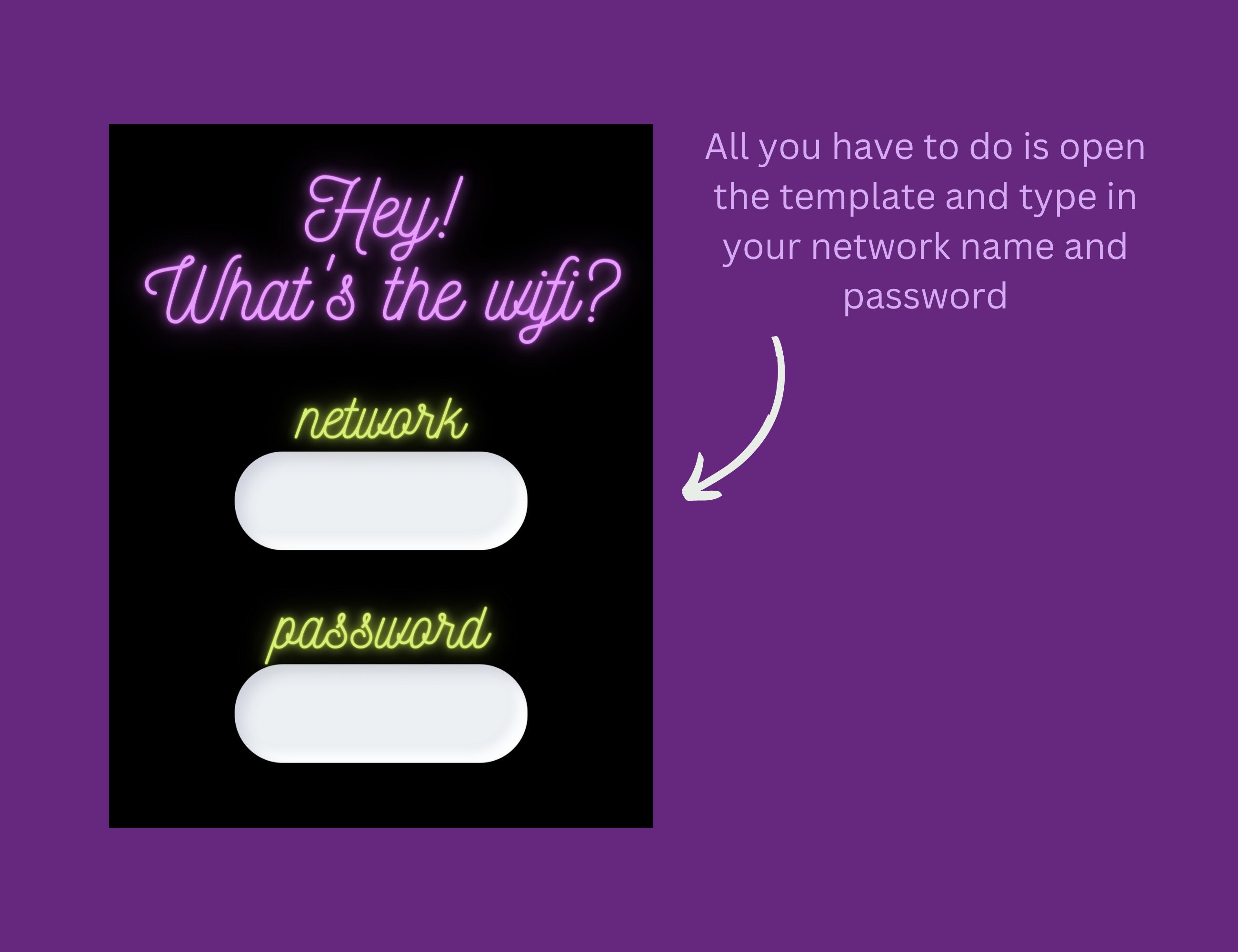 Editable Wifi Password Sign Template Neon and Black Edit - Etsy