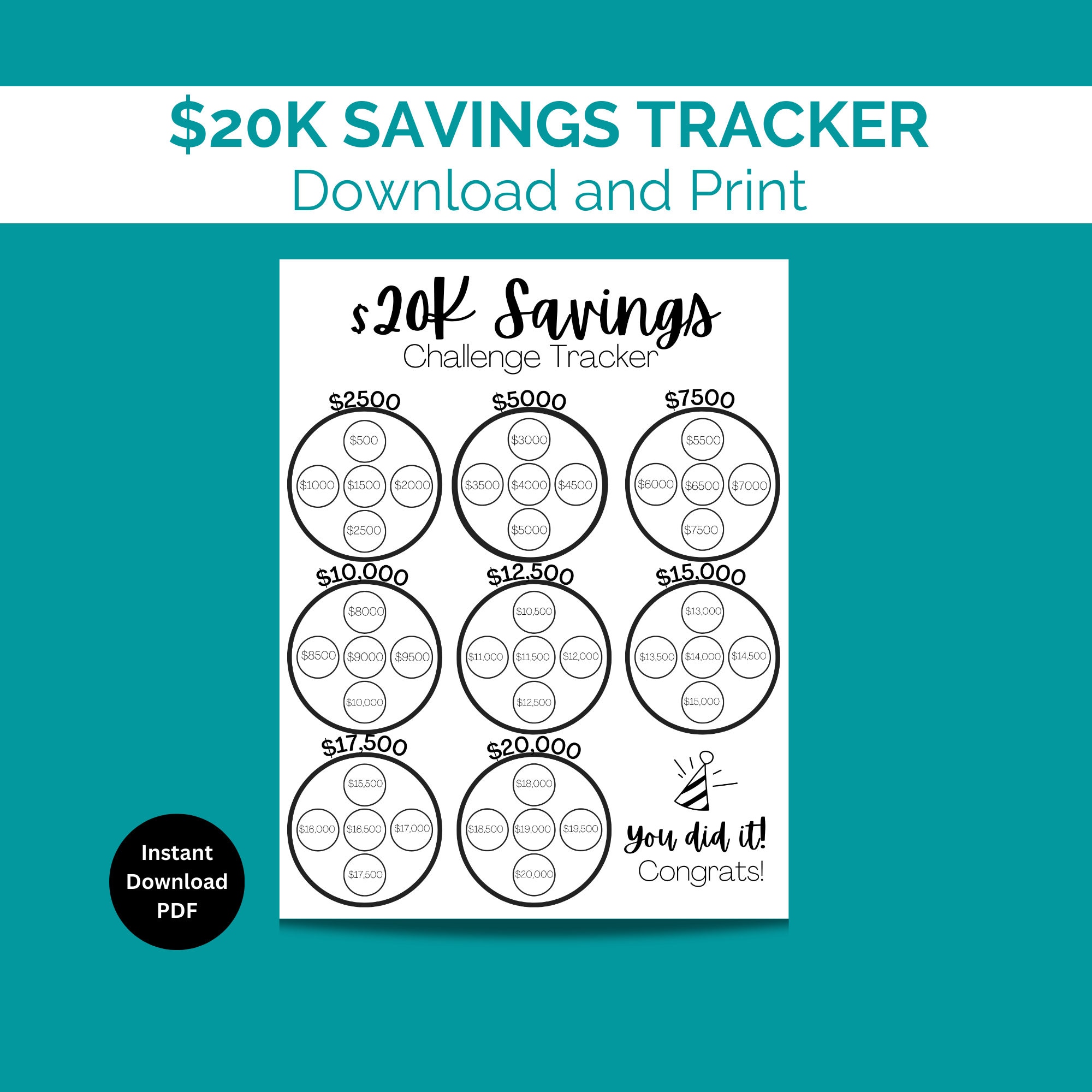20K Savings Challenge | Printable Budget Tracker PDF - Etsy