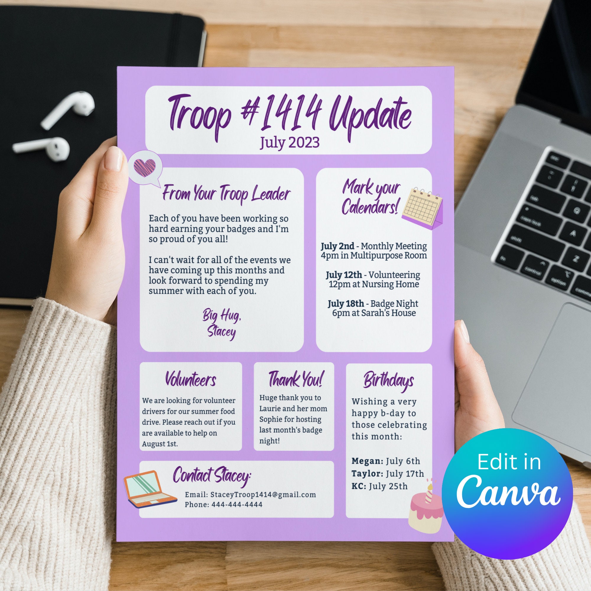 Troop Newsletter Template | School Club Update | Editable in Canva | 8. ...