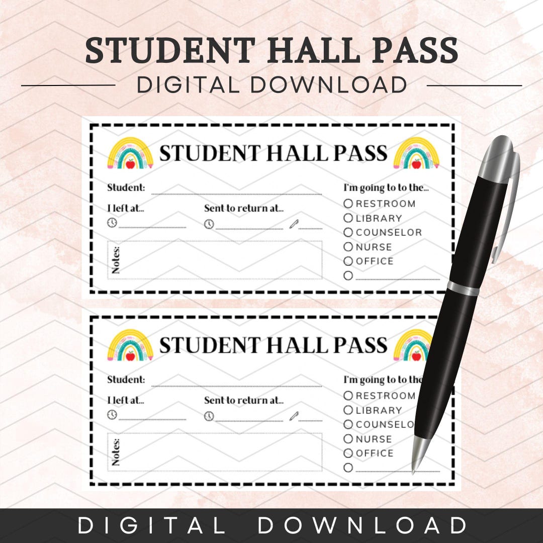 Student Hall Pass Teacher Hall Pass Teacher Notebook Teacher Gift ...