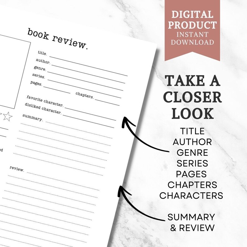 Book Review Template Simple Book Review Printable A4 A5 Letter Half ...