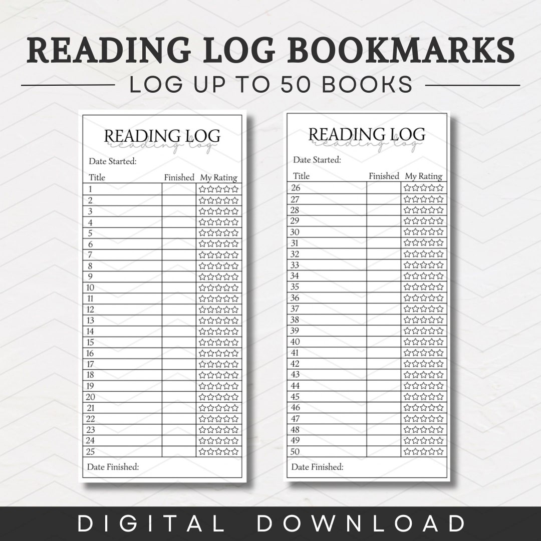 Printable Bookmark Reading Log Reading Tracker Reading Journal Reading ...
