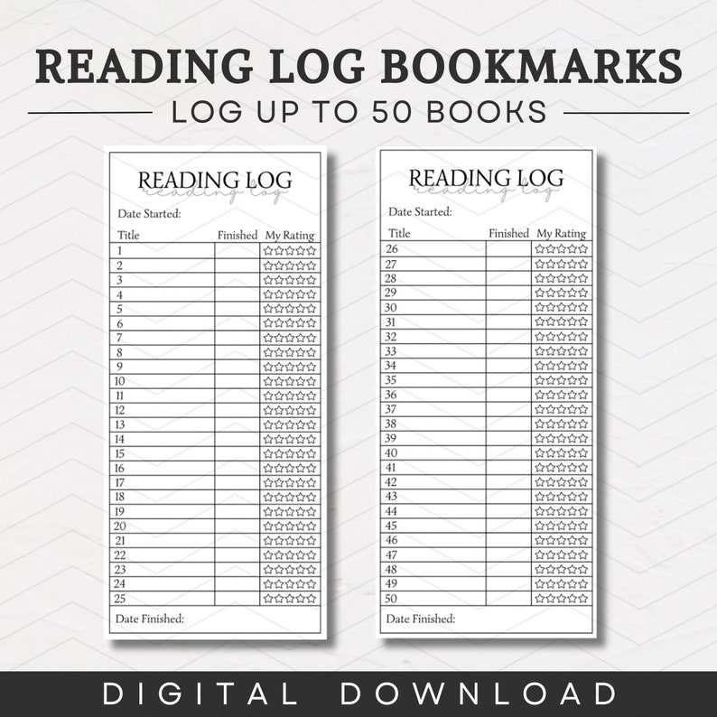 Printable Bookmark Reading Log Reading Tracker Reading Journal - Etsy