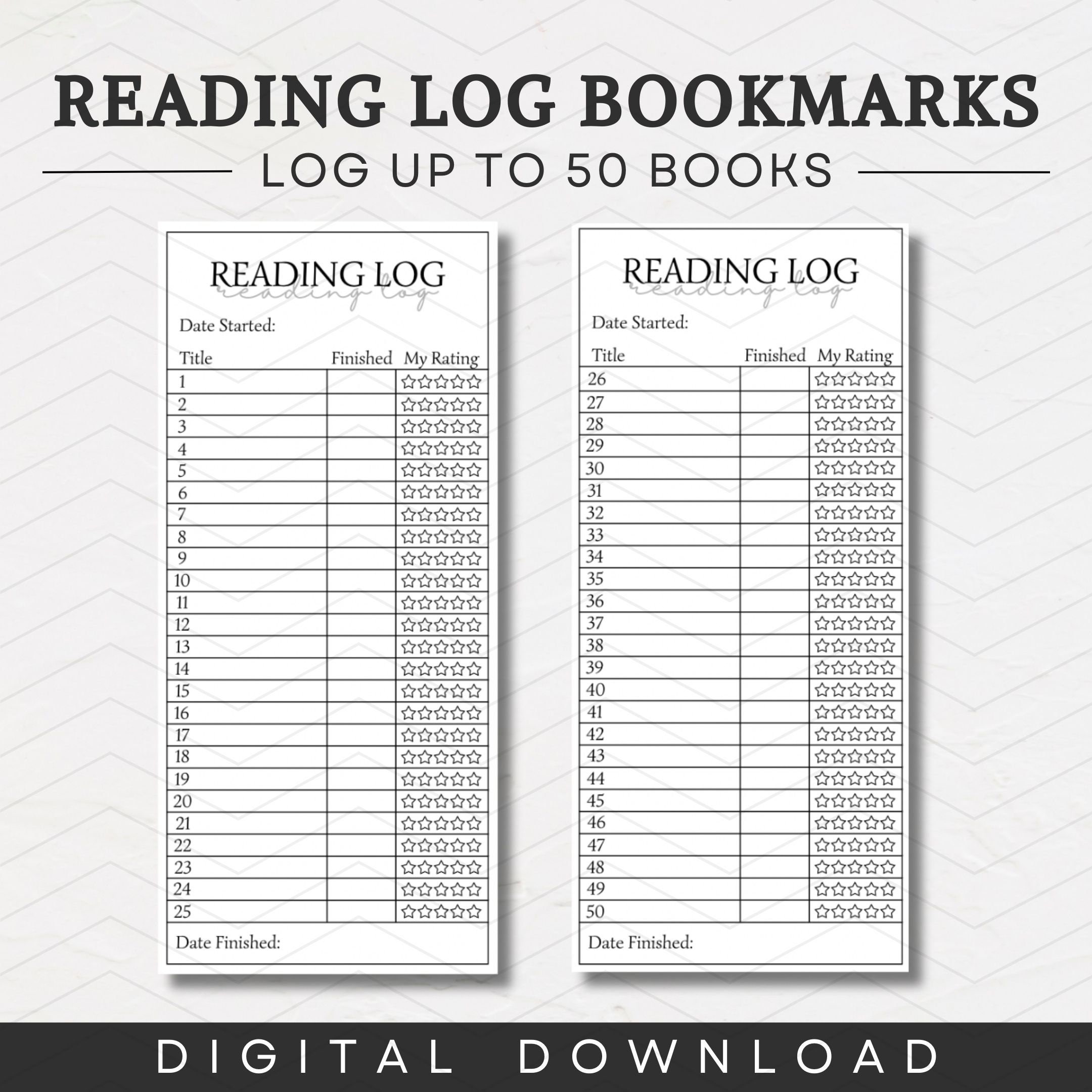 Printable Bookmark Reading Log Reading Tracker Reading Journal - Etsy