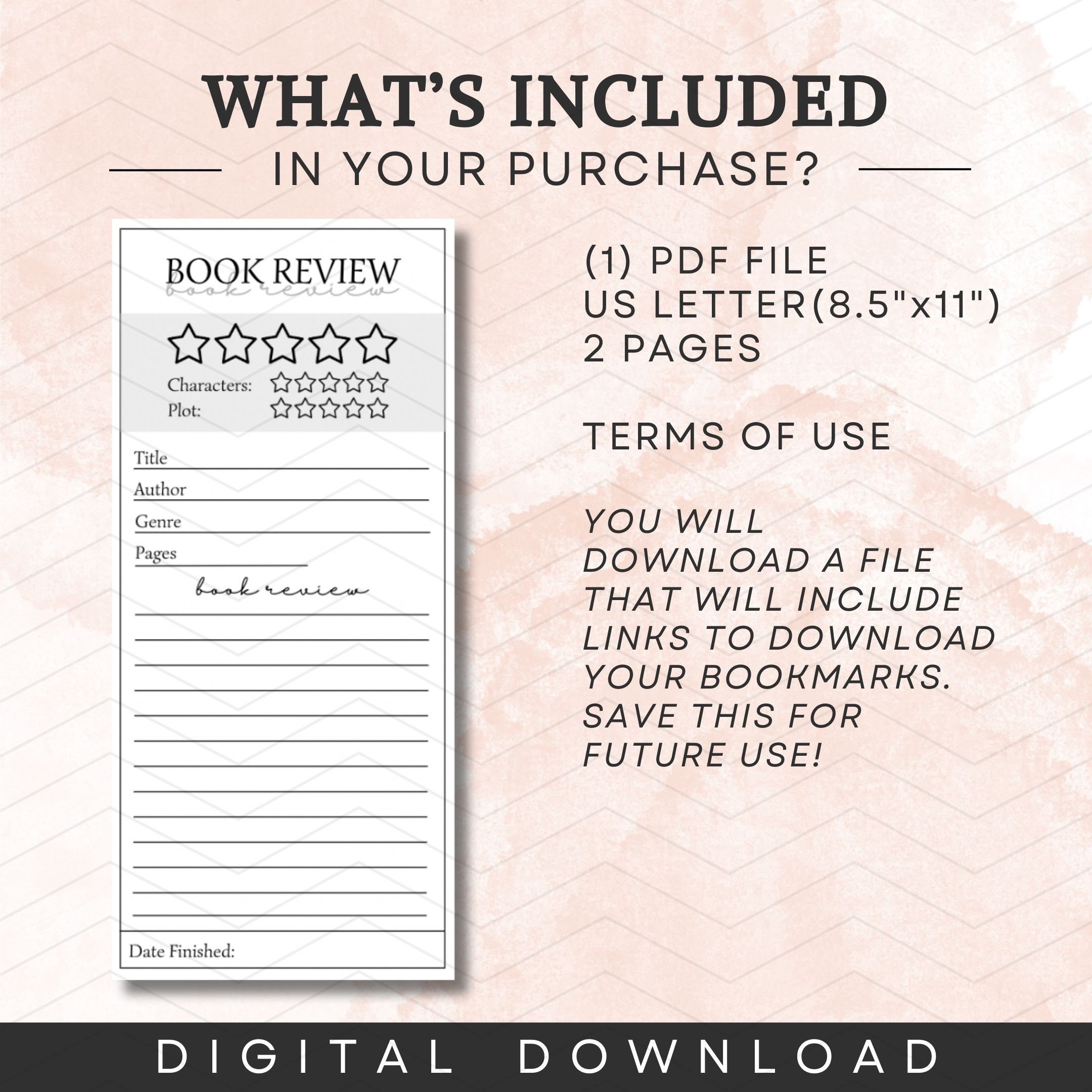Printable Bookmark Book Review Template Reading Journal Reading Tracker ...