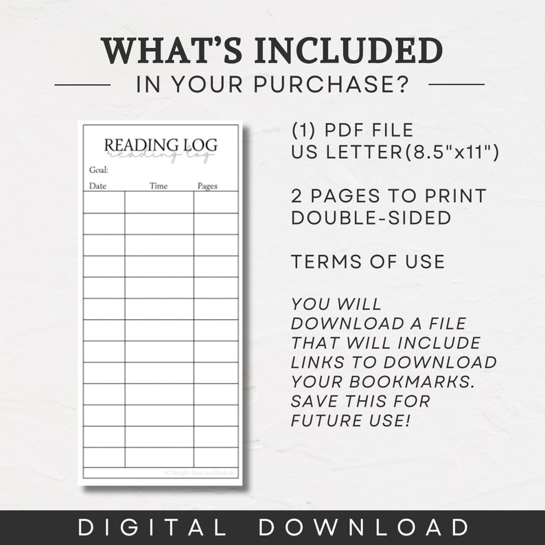Printable Bookmark Reading Log Reading Tracker Reading Journal Reading ...