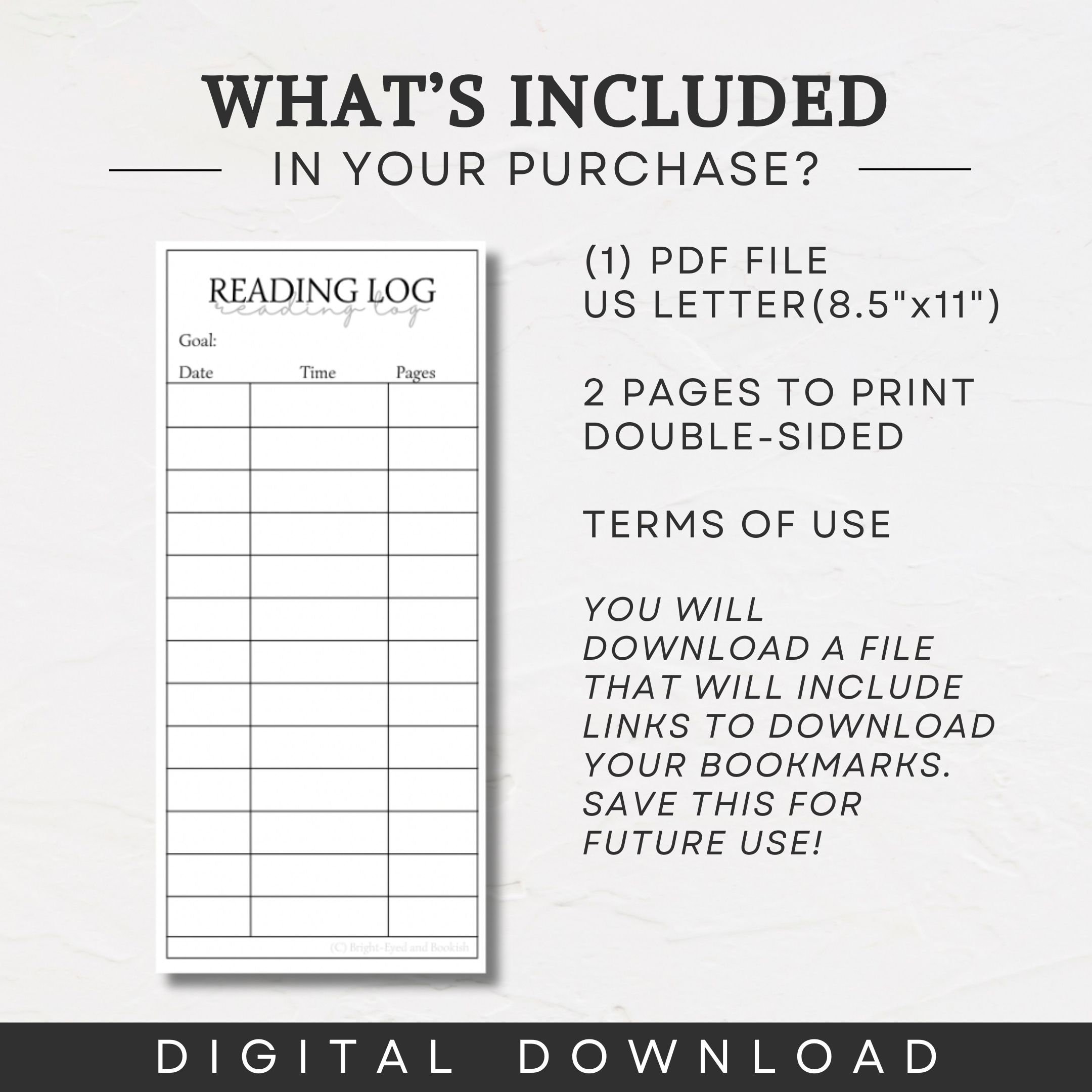 Printable Bookmark Reading Log Reading Tracker Reading Journal Reading ...