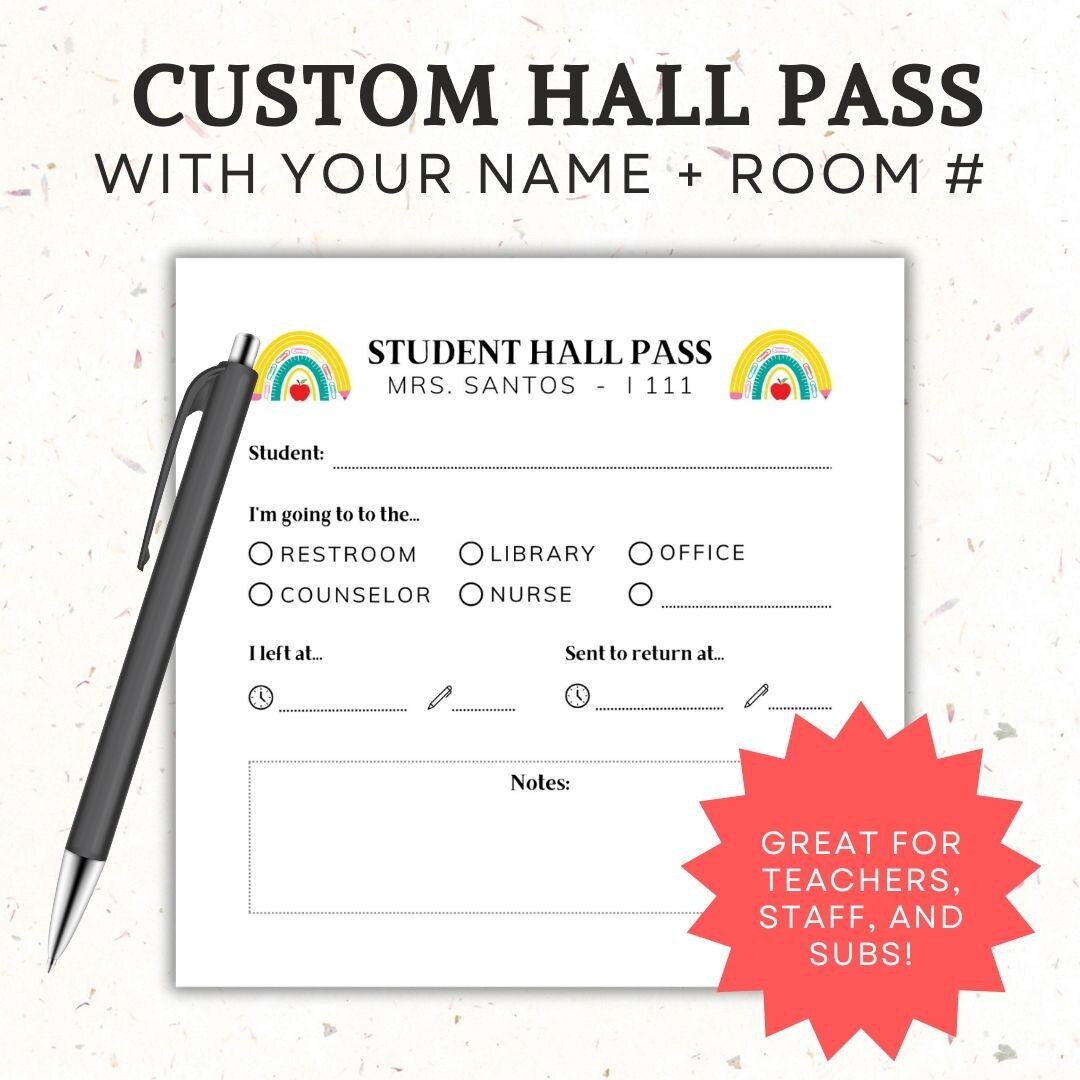 CUSTOM Teacher Hall Pass Personalized Teacher Notebook Teacher Gift ...