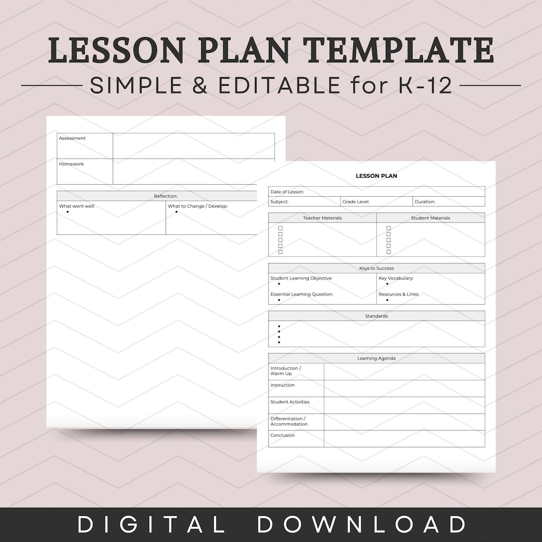 Simple Lesson Plan Template for Teachers Editable Lesson Plan Template ...