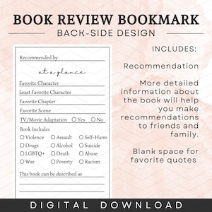 Printable Bookmark Book Review Template Reading Journal Reading Tracker ...